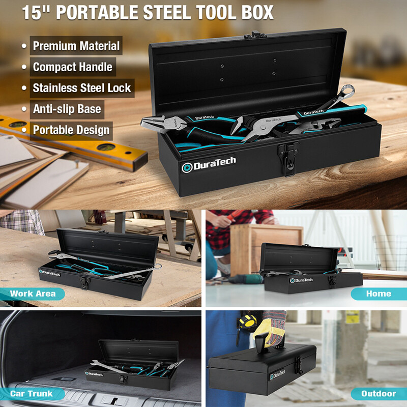 DuraTech Metal Tool Box 15" Steel Tool Box w/Metal Latch Closure ...