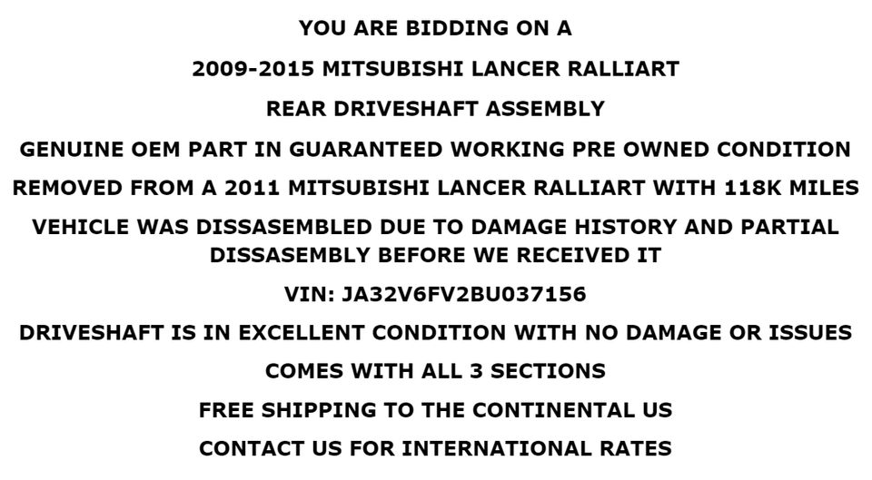 2009-2015 Mitsubishi Lancer Ralliart Arrière Arbre de Transmission W ...