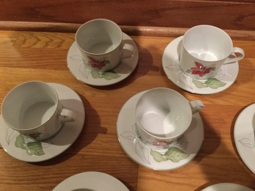 Block Spal POINSETTIA PATTERN Water colors Cups/Saucers MARY LOU ...