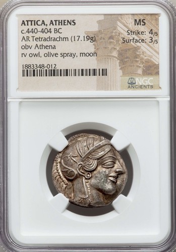 Attica Athens Greek Owl Silver Tetradrachm Coin (440-404 BC) - NGC MS ...