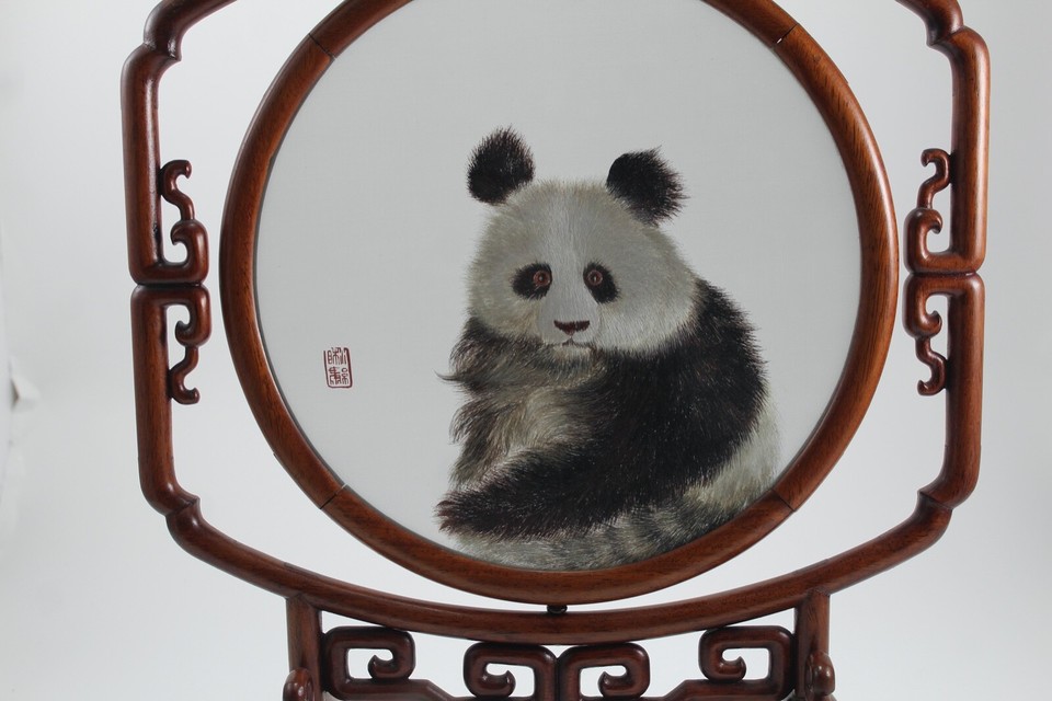 Chinese antique Embroidery Art Museum Double Sided panda | eBay