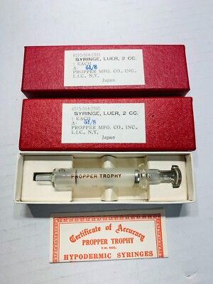 (2) Vintage 1961 Civil Defense 2cc GLASS SYRINGES Military Propper ...