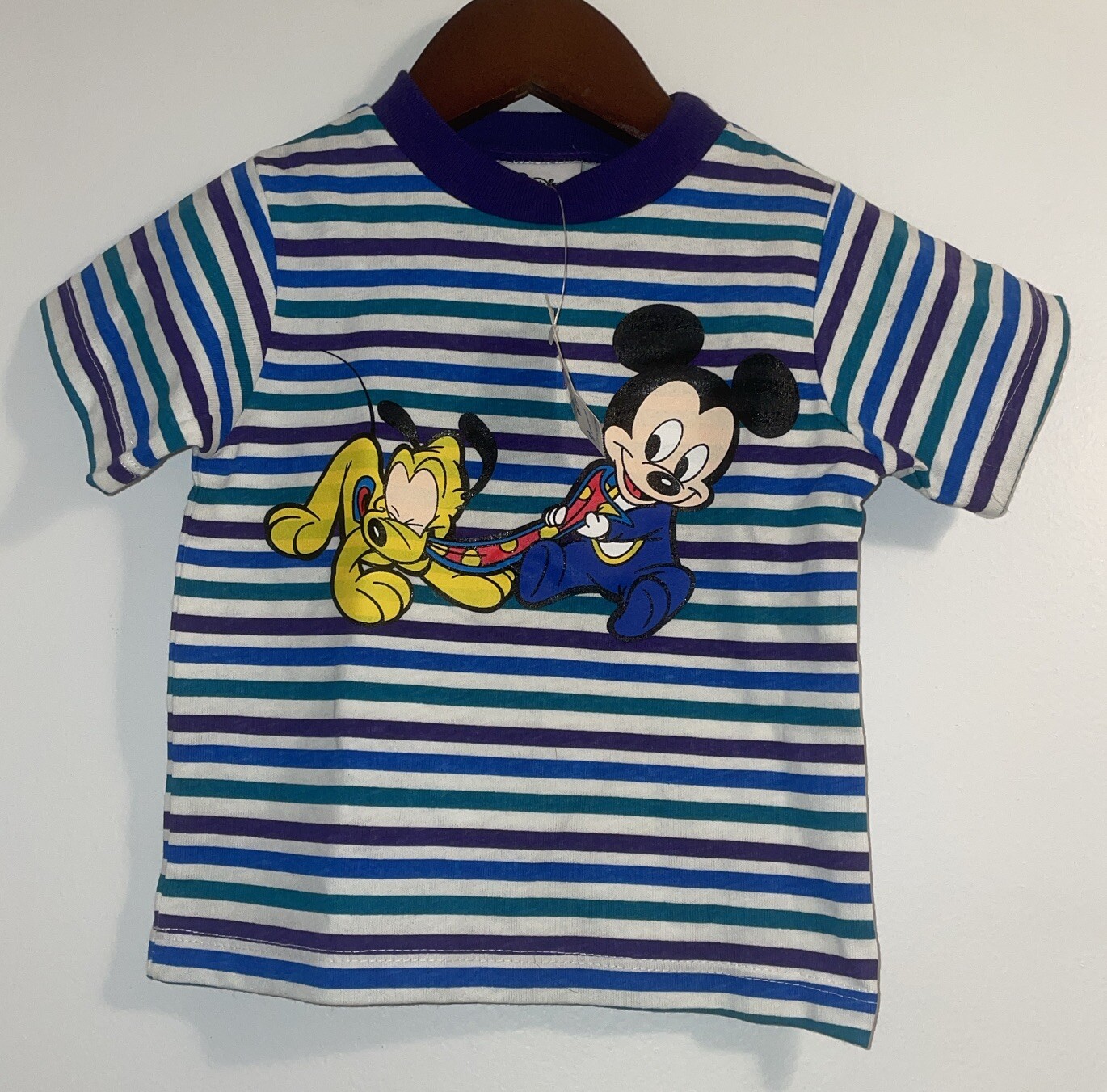 Vintage Disney Kids Mickey & Pluto Striped Shirt NOS - Gem