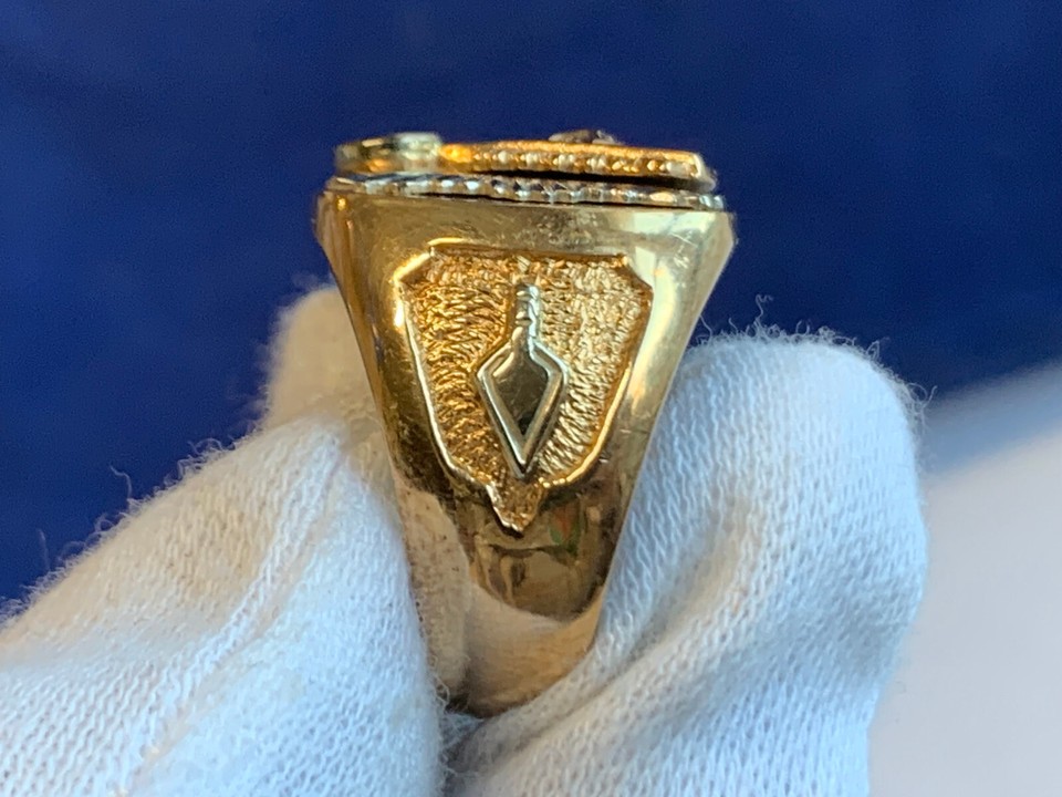 Vtg 14k Gold Diamond Masonic Worshipful Master Ring 14.28g Fine Jewelry ...
