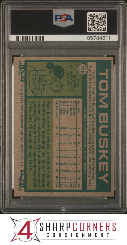 1977 TOPPS #236 TOM BUSKEY INDIANS PSA 9 B3916339-611 | eBay