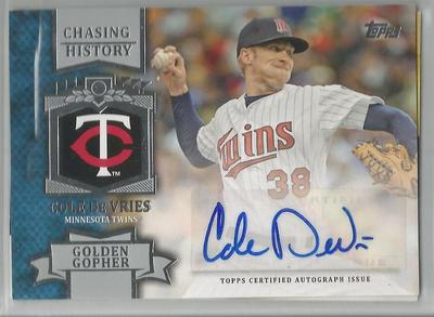 Minnesota Twins COLE DeVRIES autographed 2013 Chasing History ...