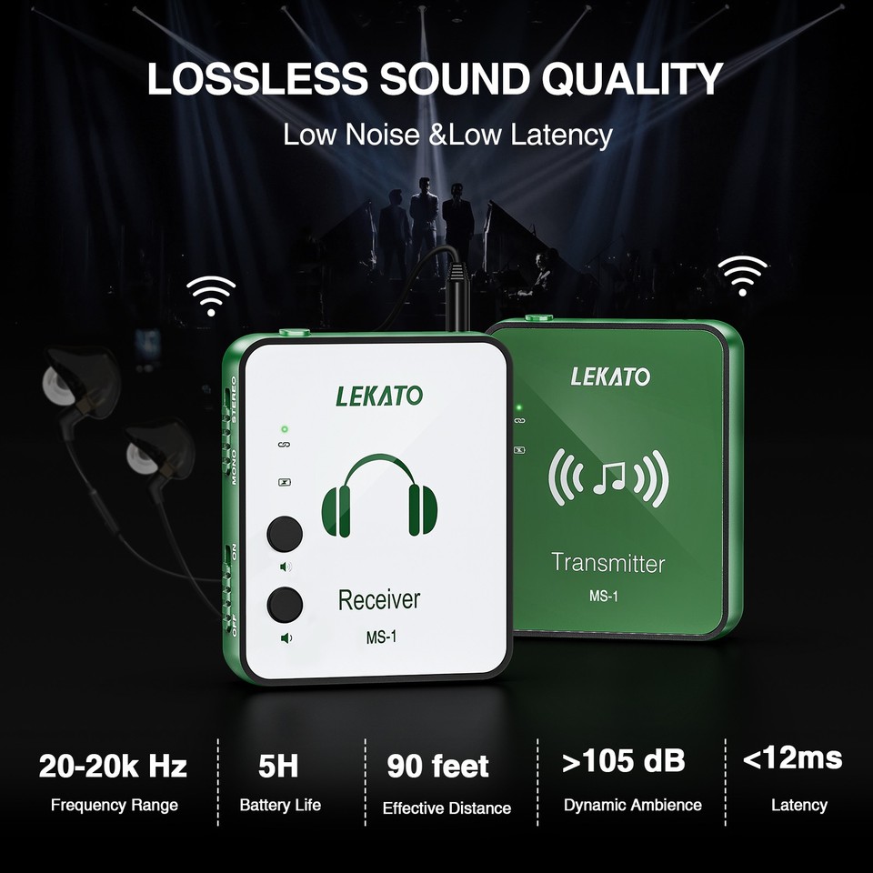 LEKATO Wireless in Ear Monitor System Auto-Pairing Transmitter Receiver ...