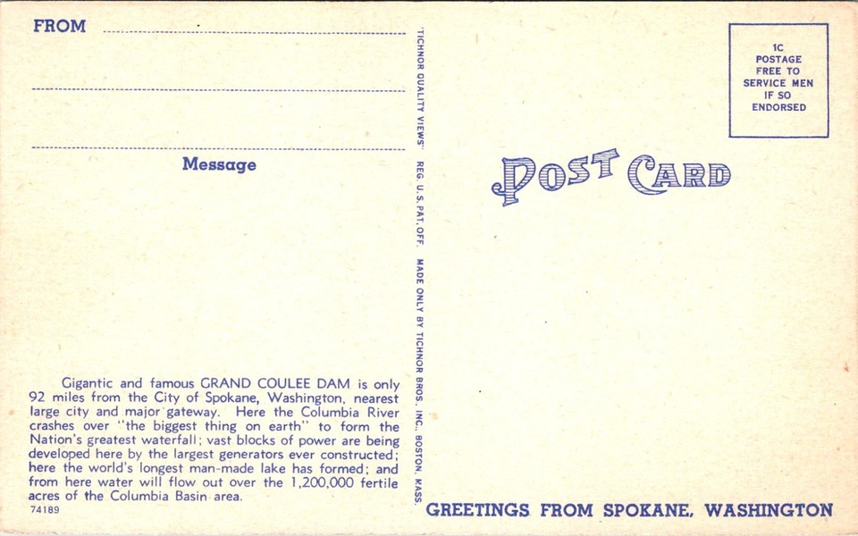 Grand Coulee Dam Spokane Hydro-Electric Powerhouse Washington Postcard ...