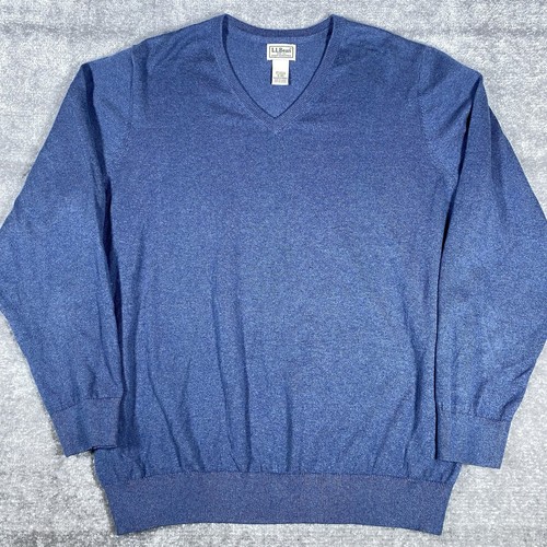 L.L. Bean V-Neck Sweater Mens XL Blue Cashmere Blend Pullover Long ...