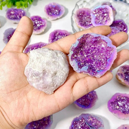 1Pc Titanium Agate Geode Cluster Purple Quartz Crystal Mineral Reiki ...