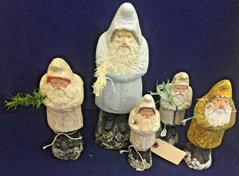 1920's Antique German Santa Belsnickle Red & Gold Flecked Papier Mache ...