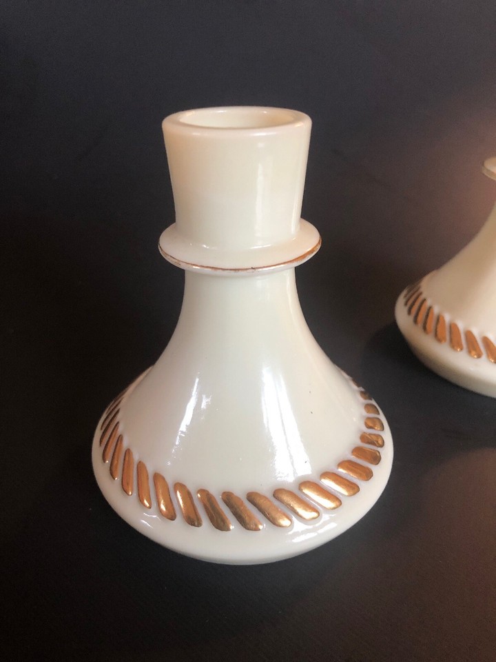 Vintage Wheatonware Custard Glass Taper Candle Holder Pair With Gold ...