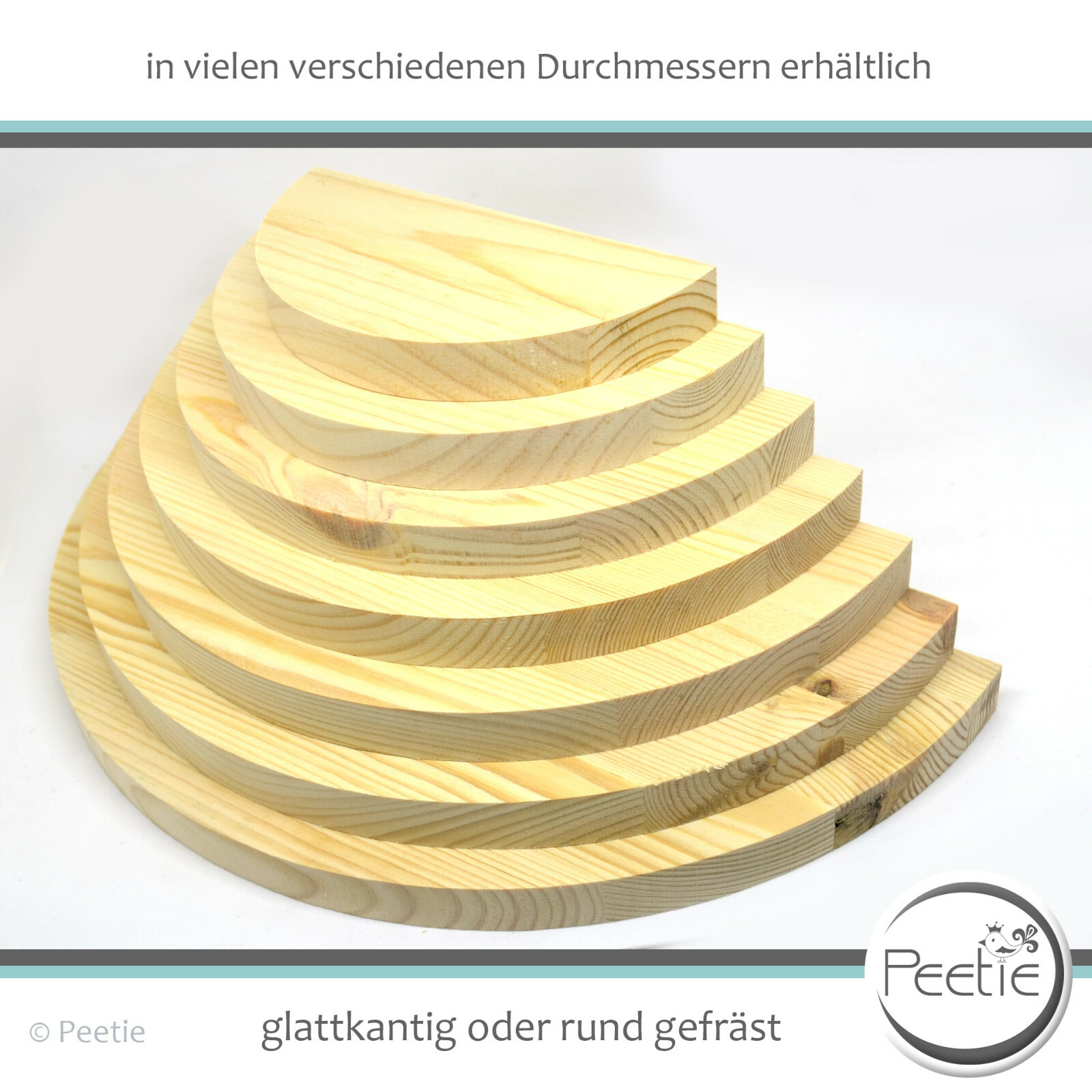 1x Holzscheibe Kiefer Leimholz 18 mm Halbkreis Tischplatte Scheibe ...