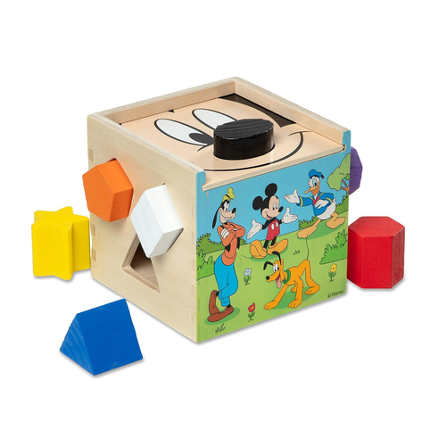 Melissa & Doug Disney Mickey Mouse & Friends Wooden Shape Sorting Cube ...