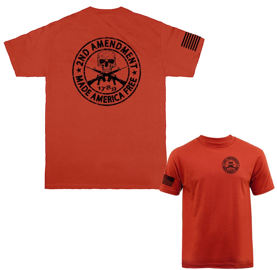 2nd Amendment Made America Free Gun Skull Constitution US Flag Crest T ...