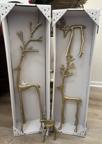 ALDI Merry Moments Gold Reindeer Set Pottery Barn Dupe NEW + Tea Light Holder | eBay