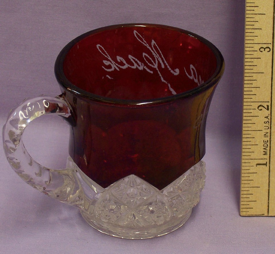 Antique Ruby Red Flashed Stained Glass Souvenir Cup 1908 Anna Star Pattern | eBay