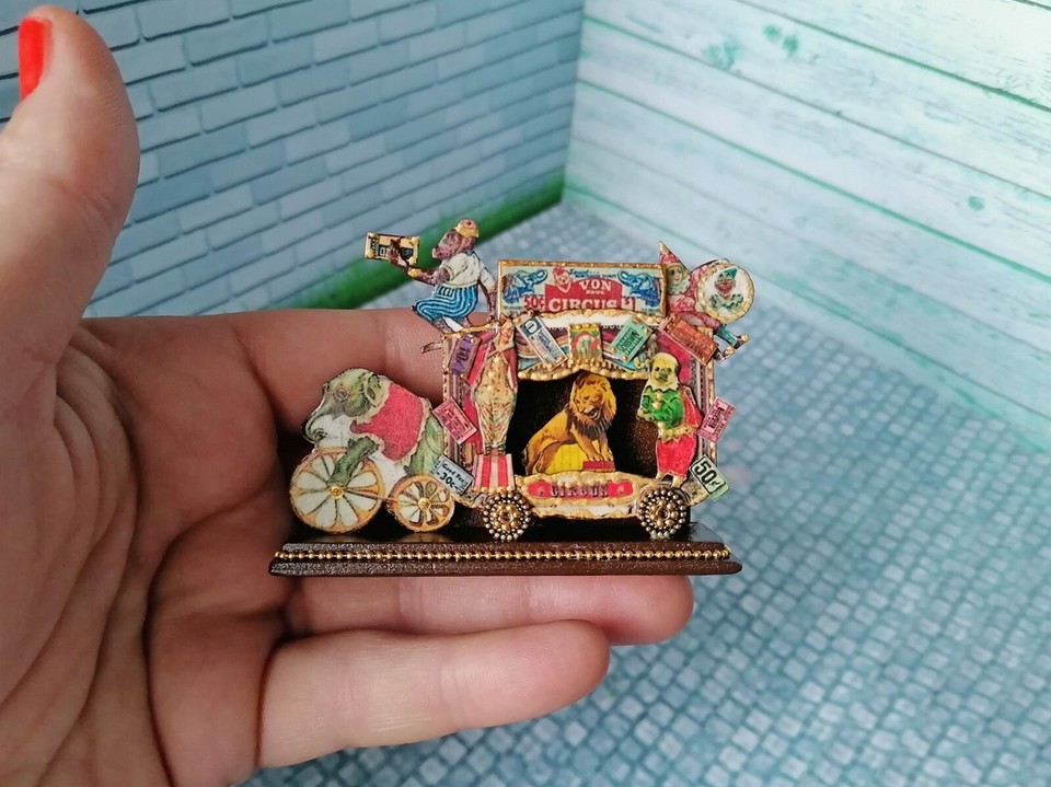 Puppet Doll Circus Wagon Cart Animals Dollhouse Miniature Scale 1:12 ...