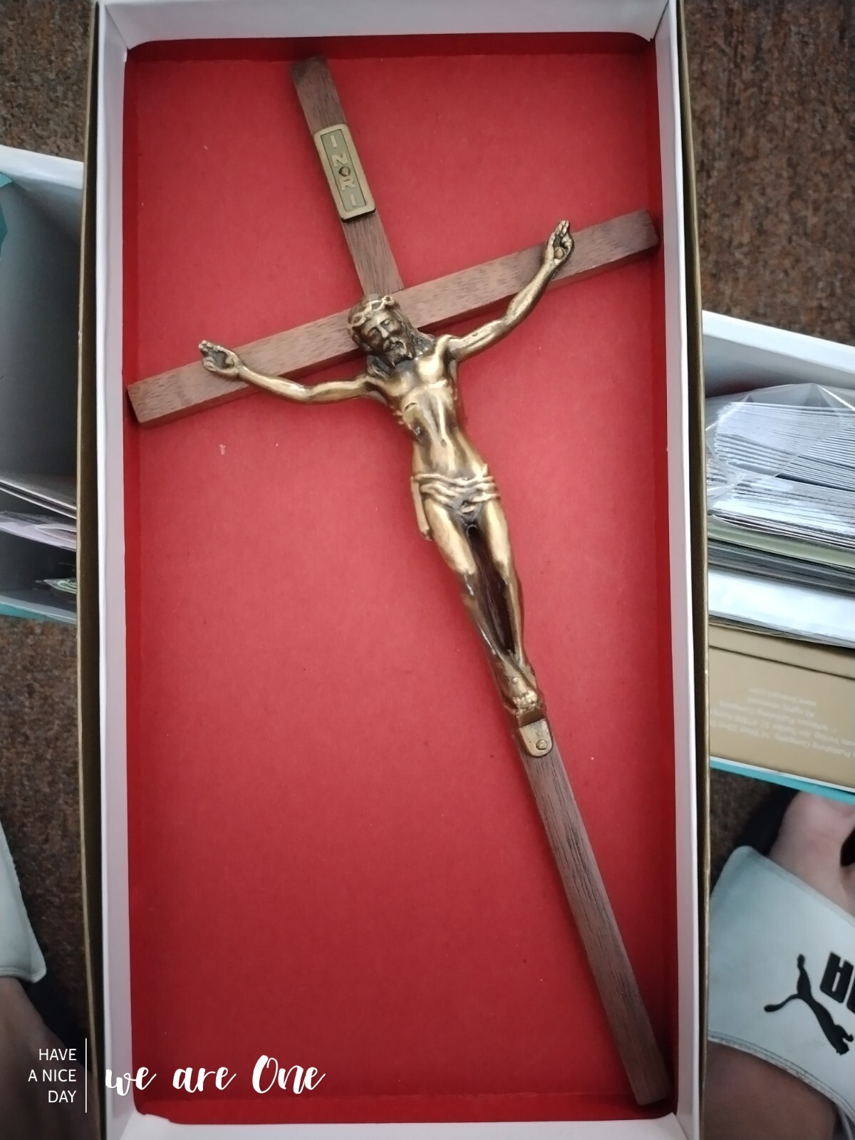 Vintage Brass on Wood Crucifix Jesus on Cross Religious Catholic INRI ...