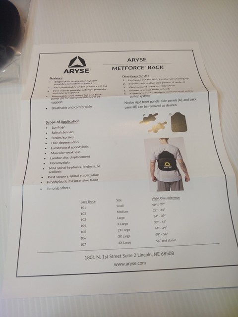 Aryse LG Back Brace L0637/l0650 Prime Series for sale online | eBay