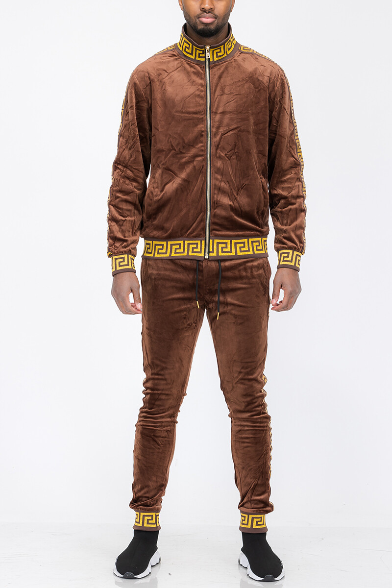 Unisex Full Zip Velour Suede Track Suit Status Print Gold S 3XL Plus ...