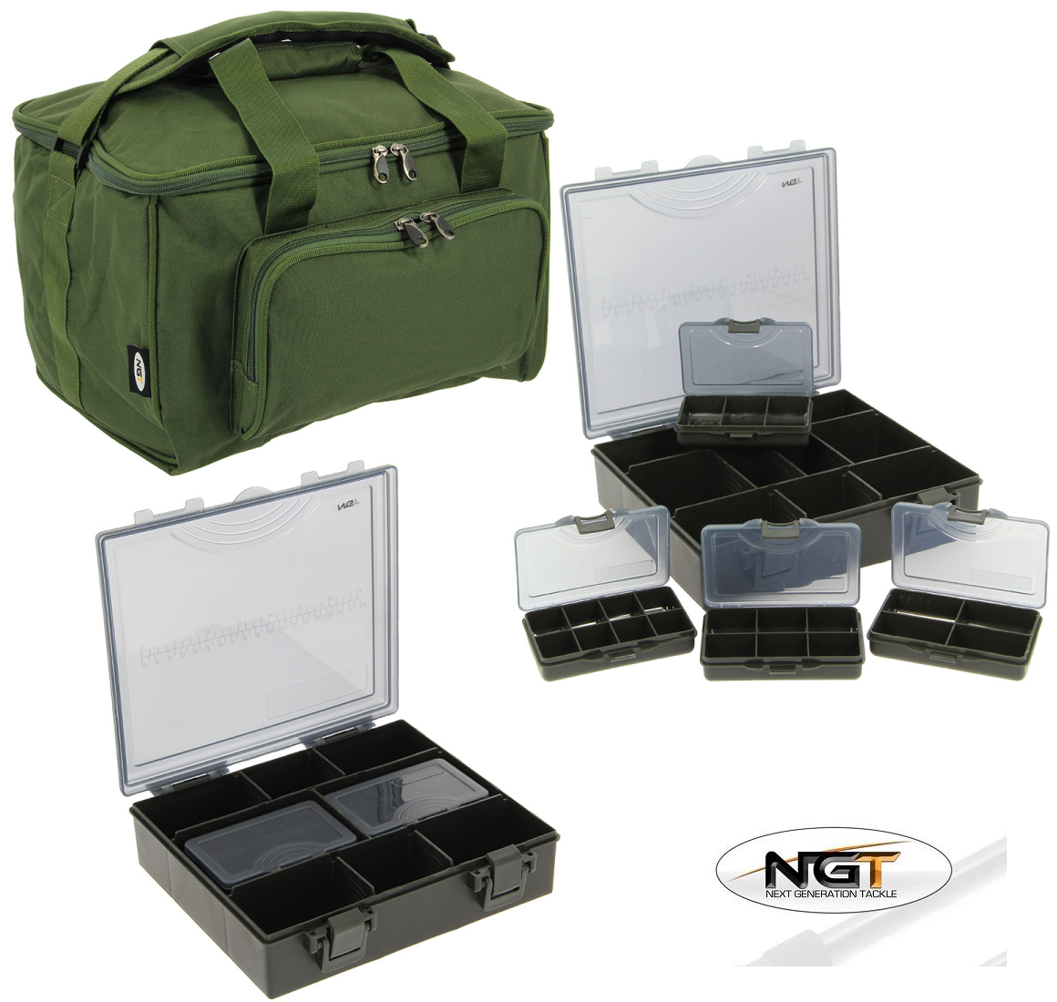 New NGT Quickfish Carp Fishing Green Carryall Holdall Bag + 4+1 Carp ...
