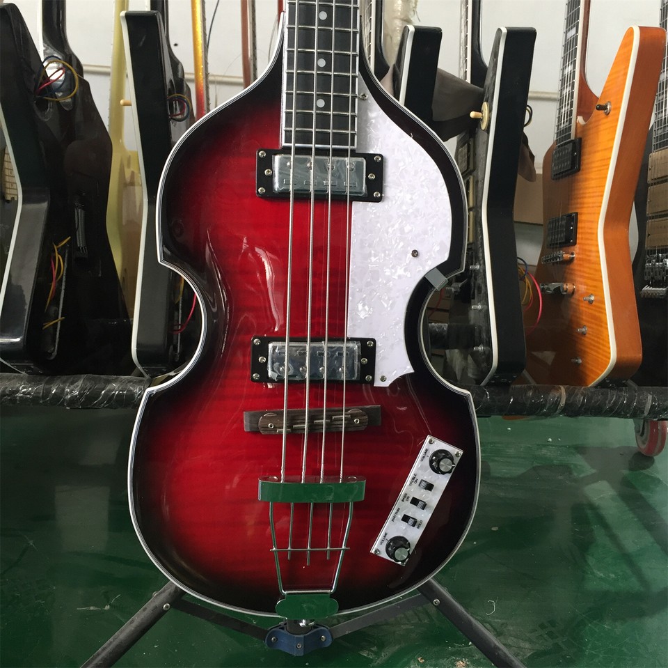 4 Strings Hofner Hollow Body Red Electric Bass Flamed Maple Top Special ...