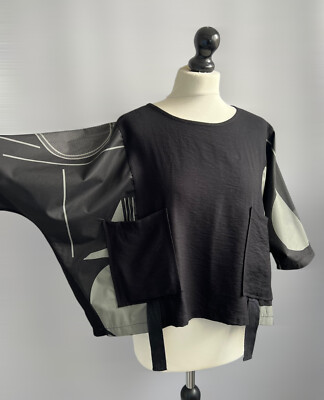 NESLAY Amazing, Arty Embellished Oversized Top Black & Grey One Size 58 ...