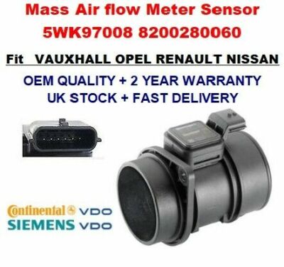 Mass Air Flow meter sensor 5WK97008 8200280060 VDO for RENAULT NISSAN ...