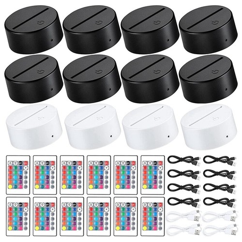 12 Pack 3D Night LED Light Lamp Base 16 Colors LED Light Display Base ...
