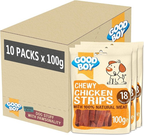 CHEWY CHICKEN STRIPS 100g 10 x PACKS GOOD BOY PUPPY DOG TREATS MEAT ...