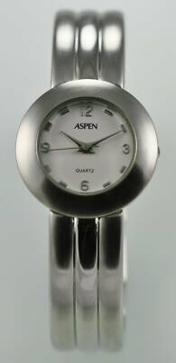 Aspen Watch Womens Stainless Steel Silver Battery Water Resistant White ...