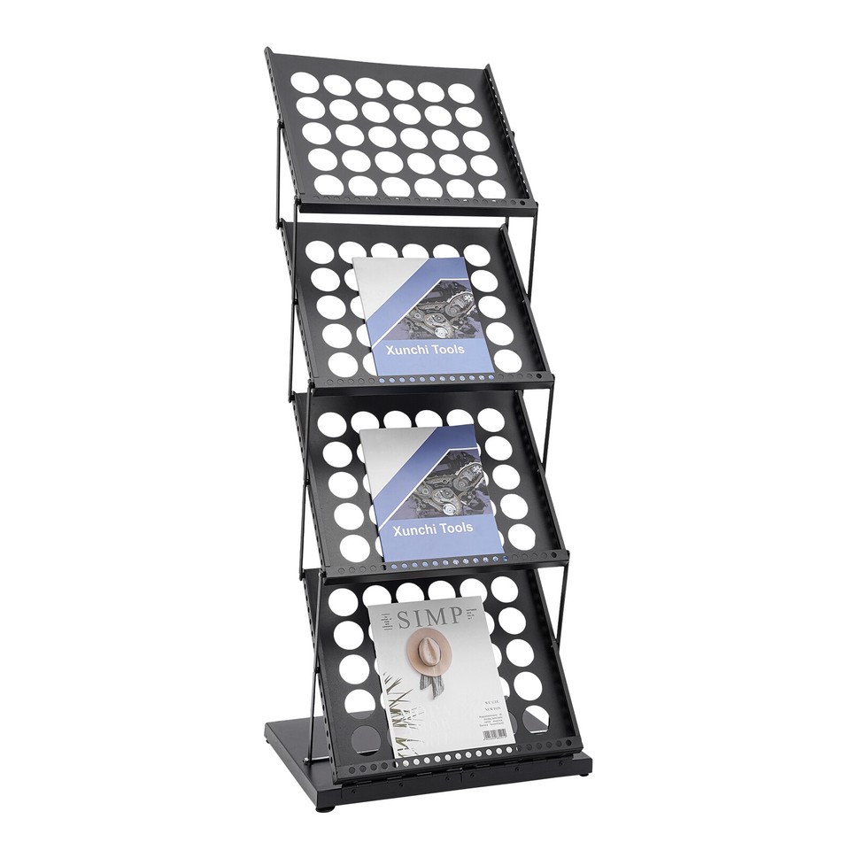 4 Tiers A3 Brochure Holder Literature Display Rack Portable Black ...