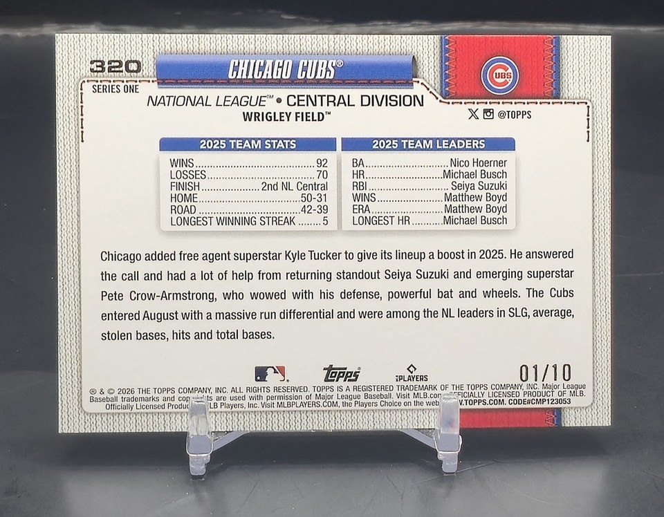 2026 Topps Series 1 CHICAGO CUBS TEAM CARD Black Rainbow Foil SSP /10 ...