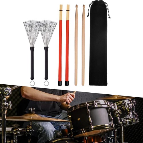 Drumsticks Set and 1 Pair Rods Drum Brushes for Drums Rock Band ...