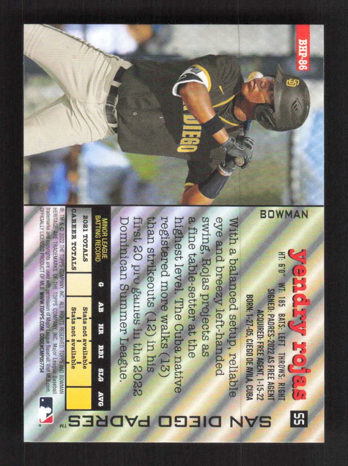 Yendry Rojas 2022 Bowman Heritage Prospects San Diego Padres #BHP-86 | eBay