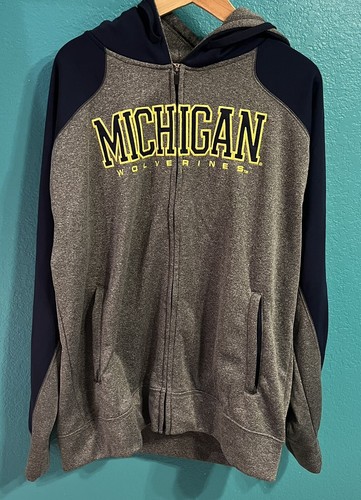 Michigan Wolverines Full Zip Hoodie Jacket Blue/Gray 2XL Polyester ...