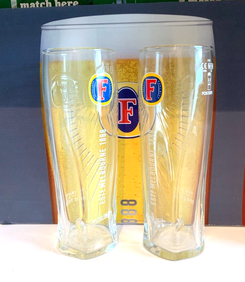 Fosters Lager Pint Glasses x 2 Official Brand New Toughened /Nucleated ...