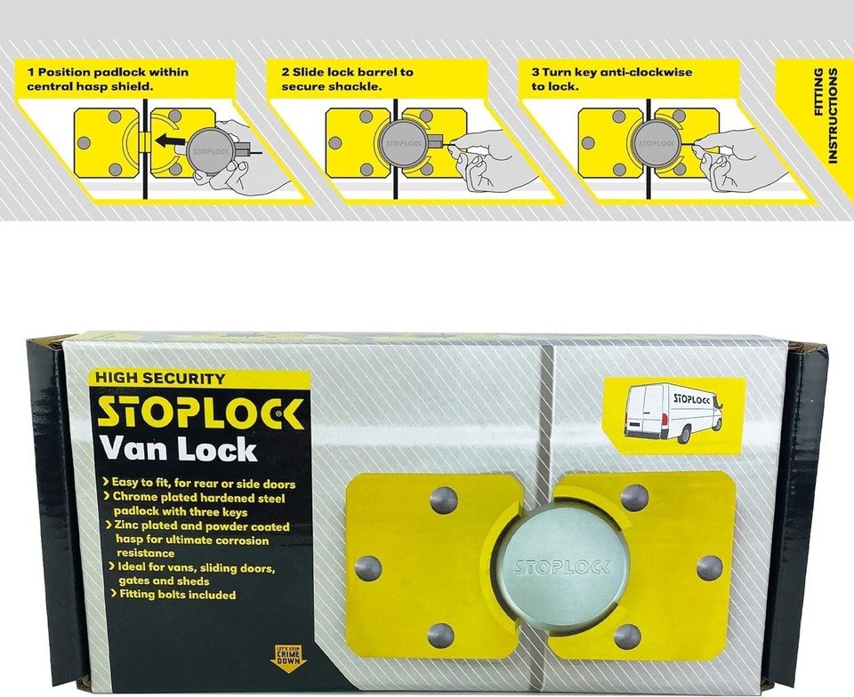 Stoplock Security Van Door Lock Yellow Anti-Theft Rear Side Hasp Pad ...