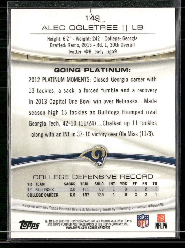 2013 Topps Platinum #149 Alec Ogletree Flame Refractors | eBay