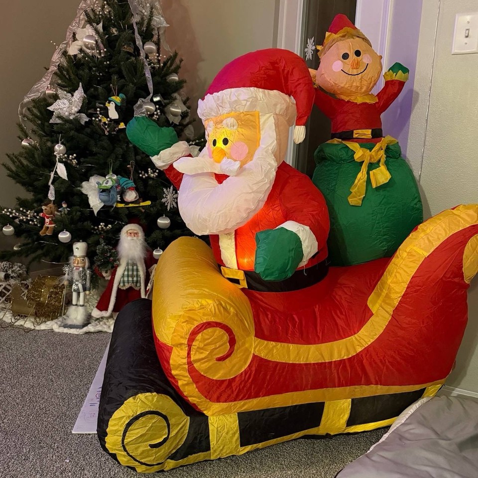 🎄 Holiday Time Airblown Inflatable Santa Sleigh 3ft Lighted Christmas ...