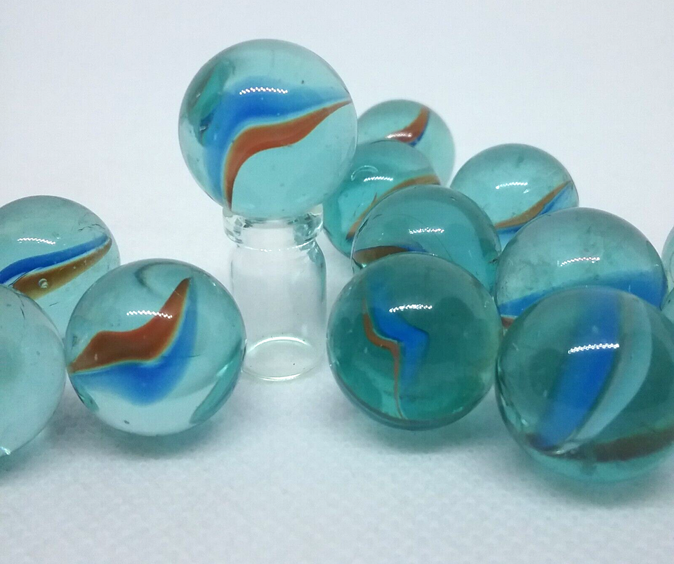 Cats Eye Marbles Lot of 13 - Red, White, Blue, Pattern, Blueish Glass ...