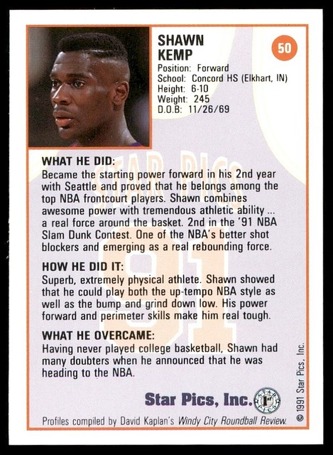 1991 Star Pics - #50 Shawn Kemp for sale online | eBay
