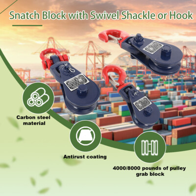 Heavy Duty Winch Snatch Block 3" - 4.5" (Lifting Pulley Swivel Shackle ...