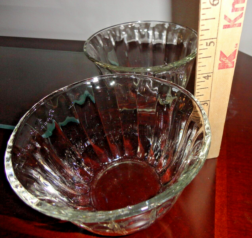 SET OF 2 HEAVY GLASS PANELED SIDES GENTLY FLARED RIM DESERT SALAD BOWLS ...
