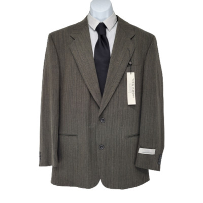 NWT Andrew Fezza 40L Blazer Suit Jacket 2 Button Wool Brown Herringbone ...