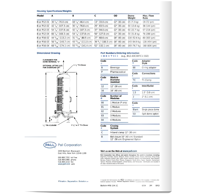 Seitz Memtec Pall 12" VELAdisc SUPRAdisc Filter Housing P12-03C88TC1.5 ...