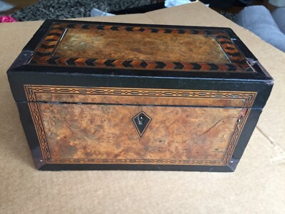 antique vintage tea caddy english tunbridge box inlaid burl 1850 ...