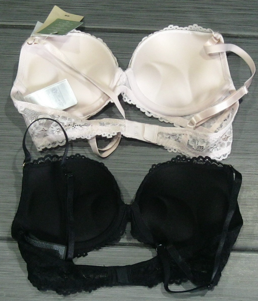 2 H&M Sexy LACE Bra Black Ivory Pink Underwired Padded Size 34A LOT New ...