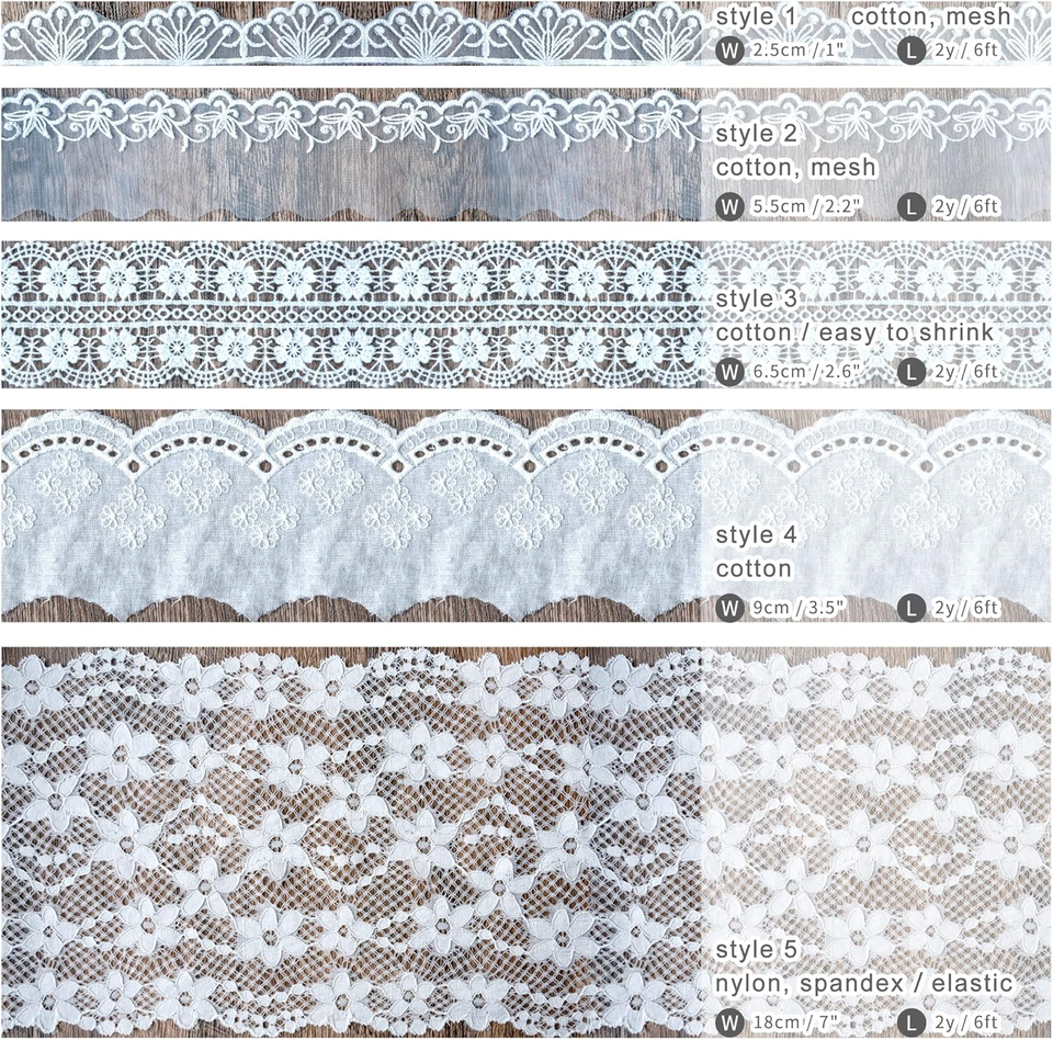 5 Packs Embroidery Lace Trim Premium White Sewing Lace Ribbon Scalloped ...